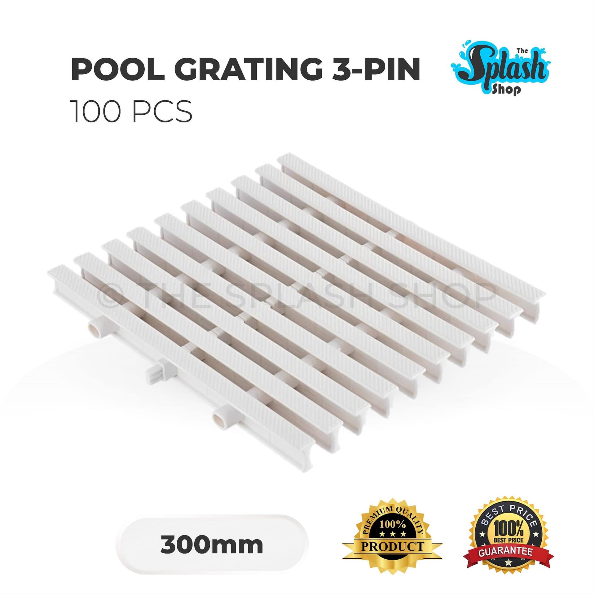 Swimming Pool Flush Deck Grating 3-Pin 300mm - 100pcs - The Splash Shop